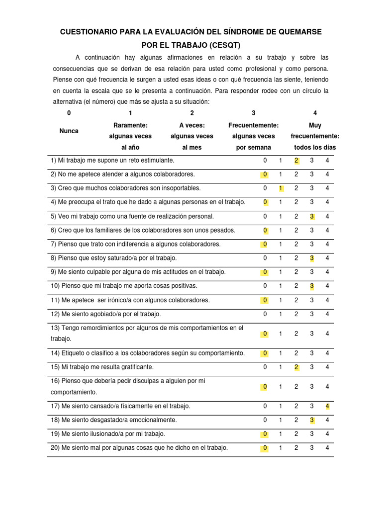 Cesqt Cuestionario para La Evaluacion Del Sindrome de Quemarse Por El ...