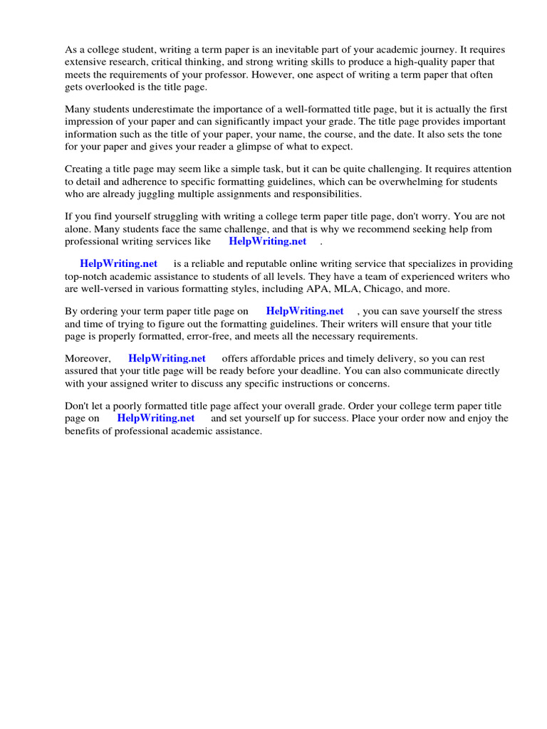 College Term Paper Title Page | PDF | Apa Style | Citation