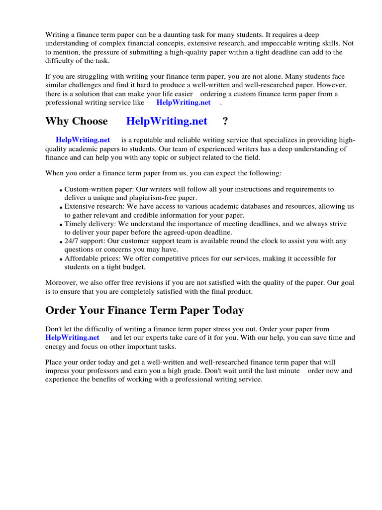 Finance Term Paper Example | PDF | Stocks | Capital Structure