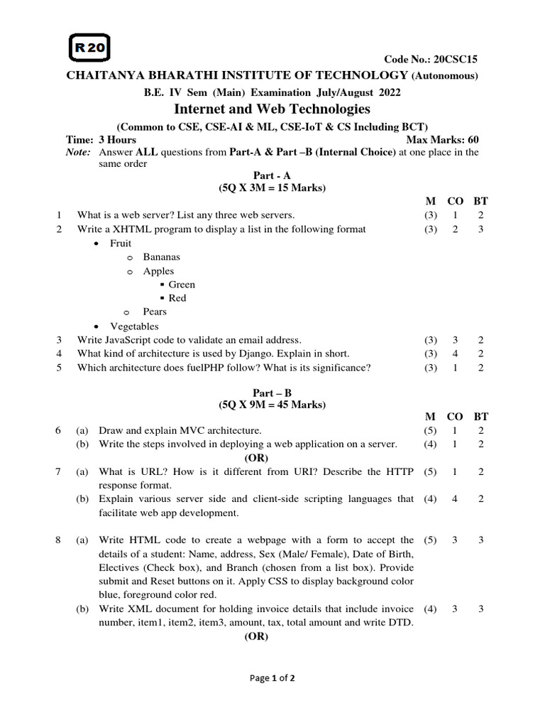 Internet Web Technologies 20CSC15 (1) | PDF | World Wide Web | Internet & Web