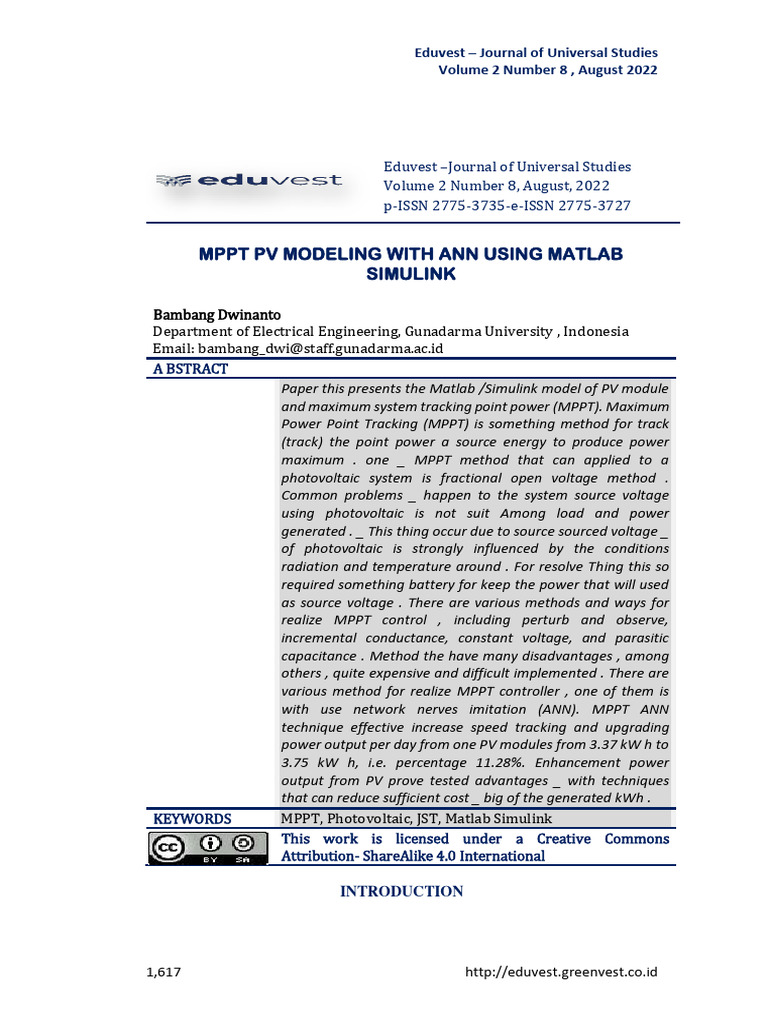 MPPT_PV_Modeling_with_ANN_Using_Matlab_Simulink | PDF | Photovoltaics | Photovoltaic System