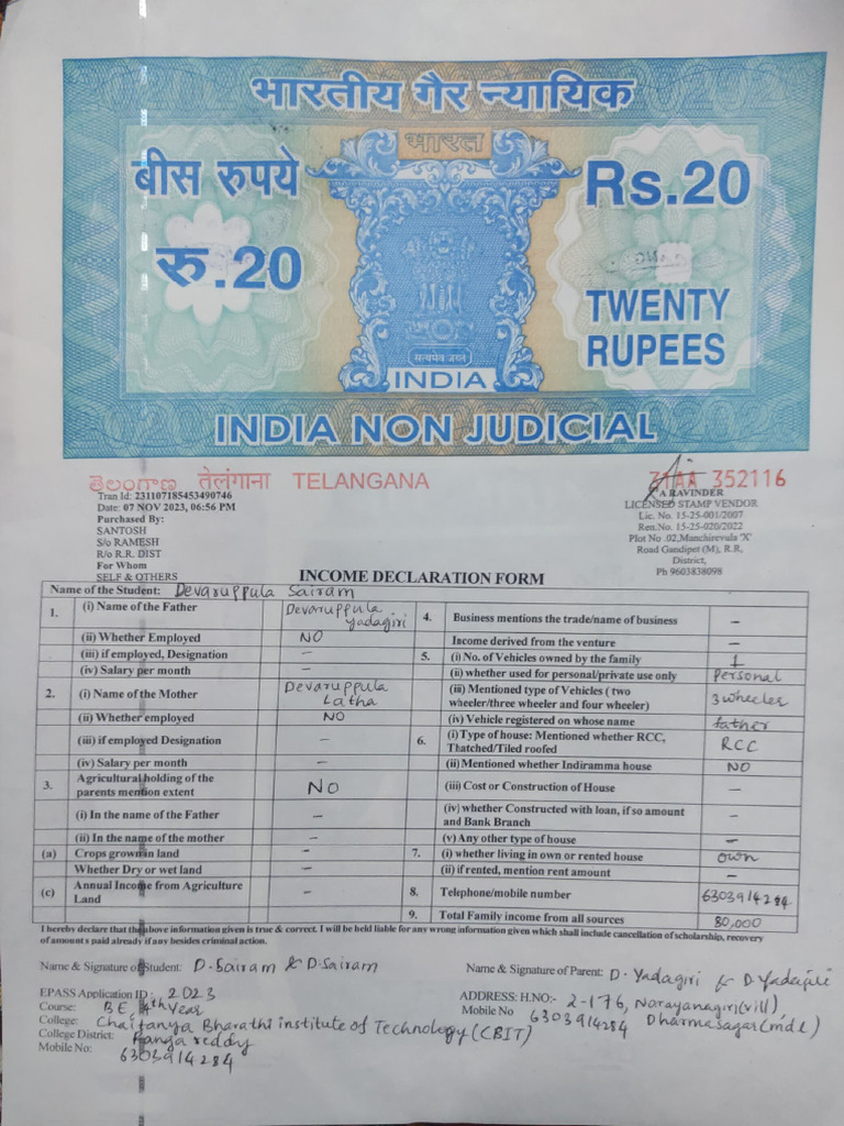 Telangana Income Declaration Form | PDF | Economies