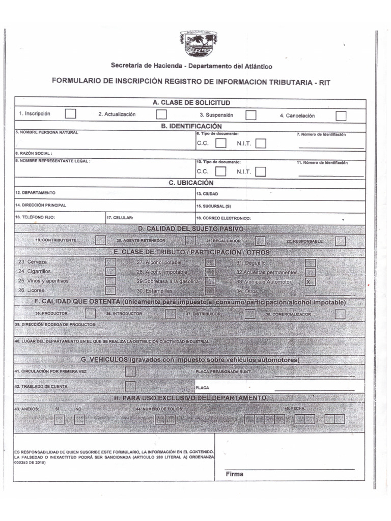 Formulario Rit | PDF