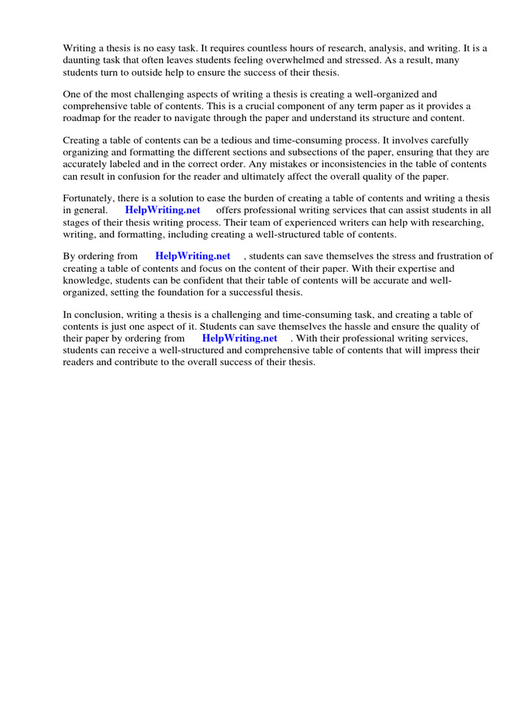 Example of Table of Contents of A Term Paper | PDF | Apa Style | Thesis