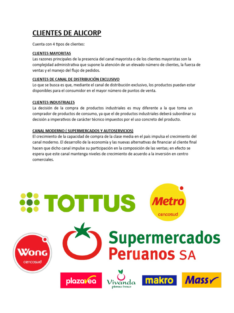 Tipos de Clientes de Alicorp | PDF
