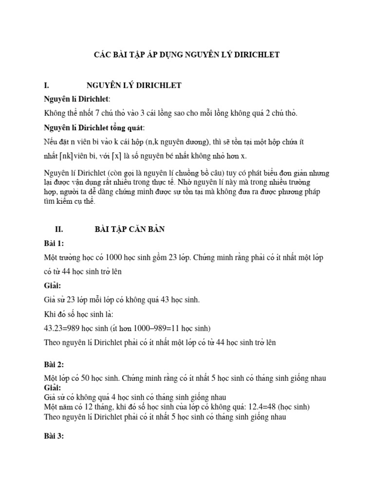 Các bài tập cơ bản làm quen với Tổ Hợp và Nguyên lý Dirichlet | PDF