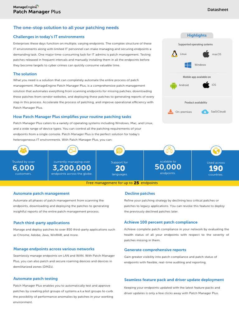 patch-manager-plus-datasheet | PDF | Microsoft Windows | Cloud Computing
