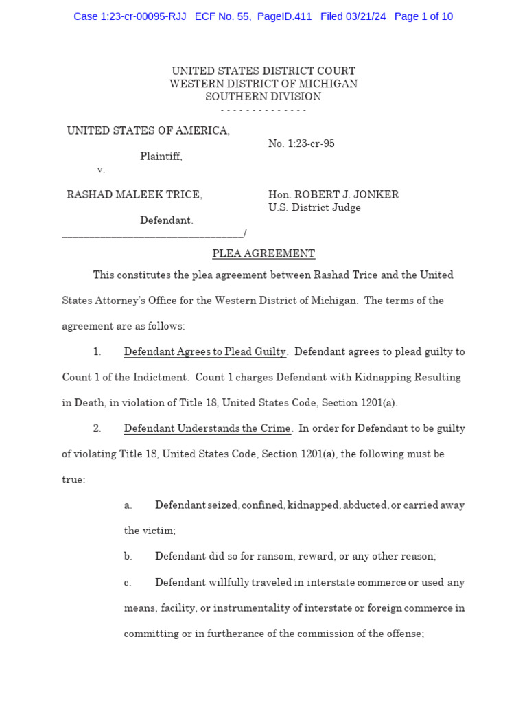 Richard Trice Federal Plea Agreement March 21, 2024 | PDF | United ...