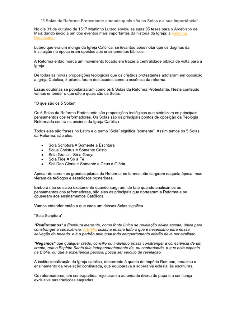 5 Solas da Reforma Protestante Explicadas | PDF | Justificação ...
