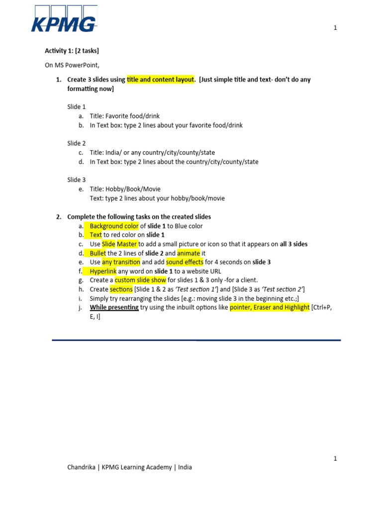 Ms Powerpoint Exercise Document Kpmg X Mu Pdf Harry Potter