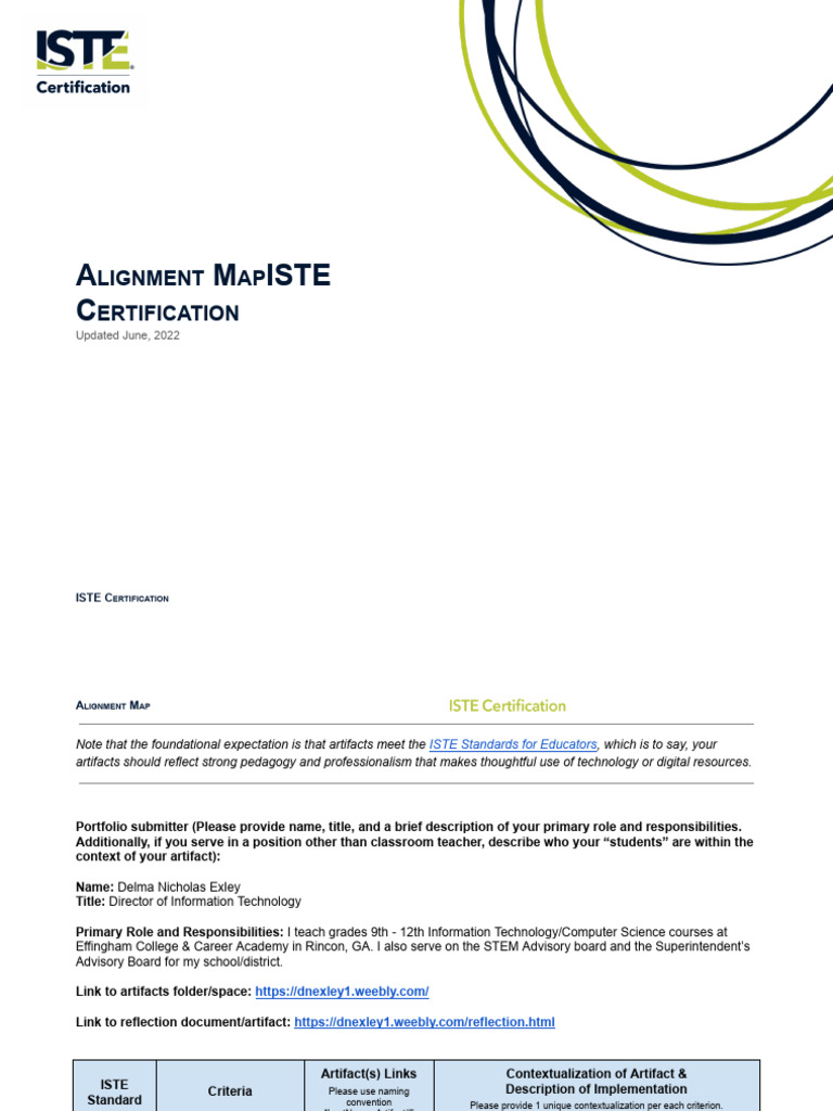 Exley Iste Certification - Alignment Map June 2022 2 | PDF | Learning | Educational Technology