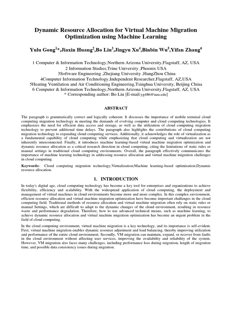 Dynamic Resource Allocation For Virtual Machine Migration Optimization Using Machine Learning ...