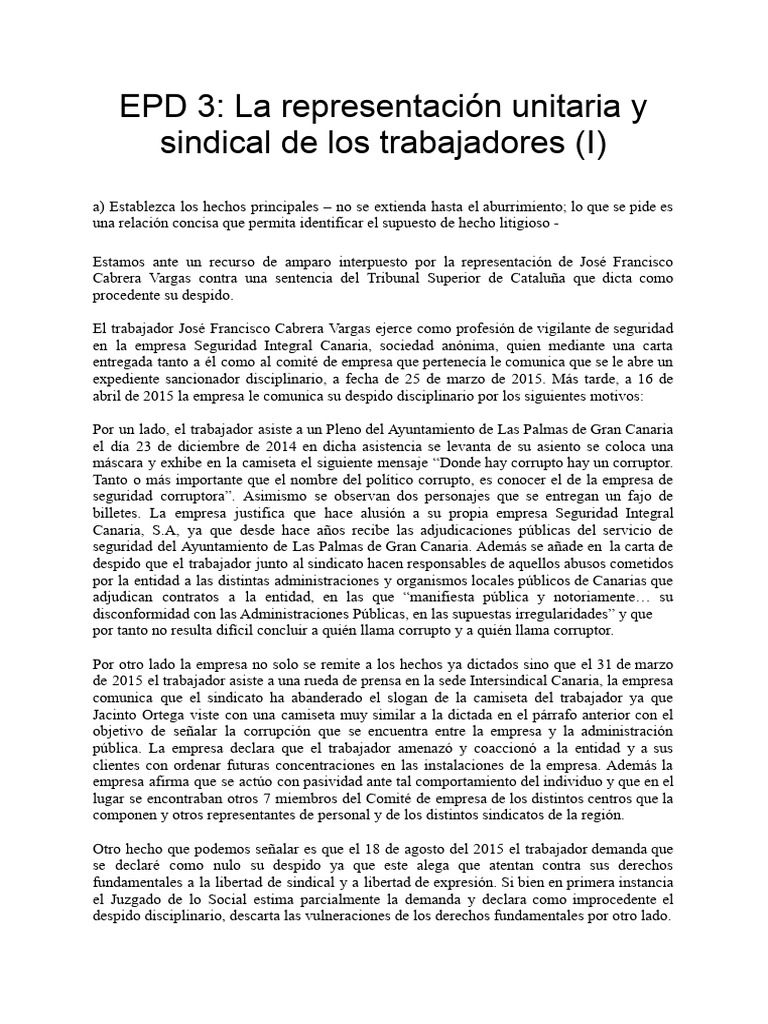 EPD 3 Sindical | PDF | Derecho laboral | Libertad de expresión