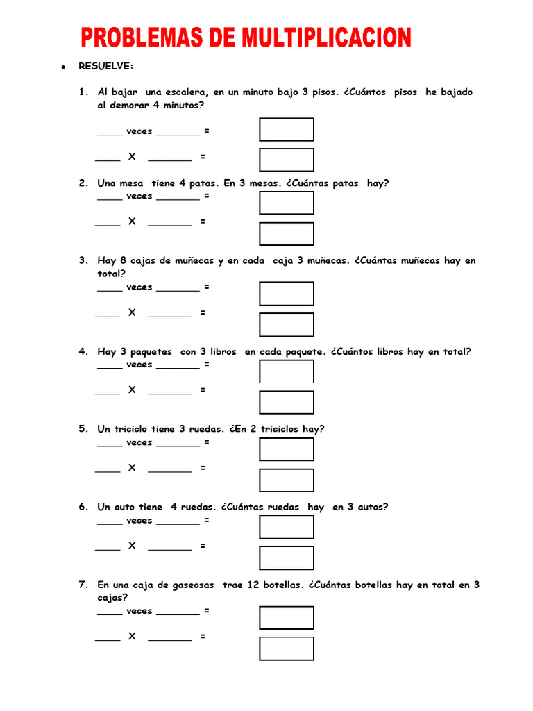 Problemas de Multiplicacion para Segundo Grado de Primaria | PDF