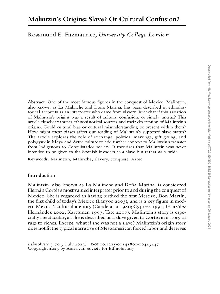 Malintzin's Origins Slave or Cultural Confusion | PDF