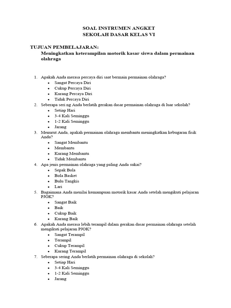 Soal Instrumen Angket | PDF
