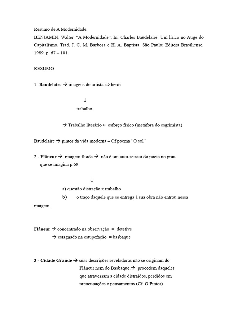 Resumo de A Modernidade | PDF | Charles Baudelaire | História Antiga