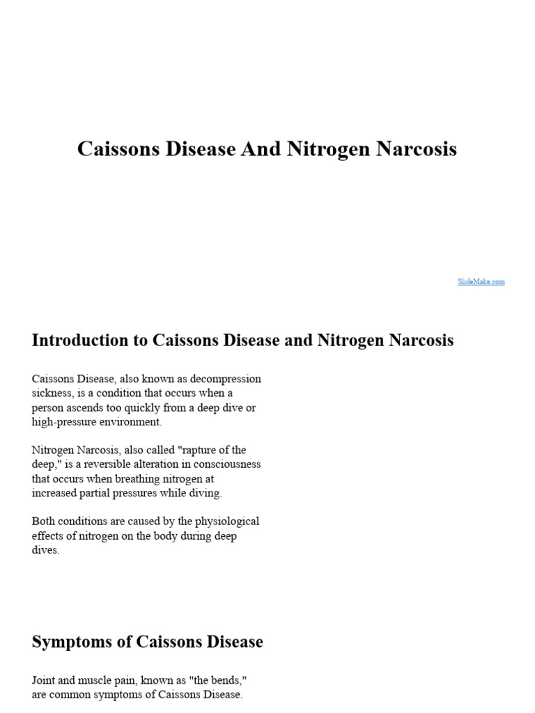 Caissons Disease and Nitrogen Narcosis | PDF | Underwater Diving ...