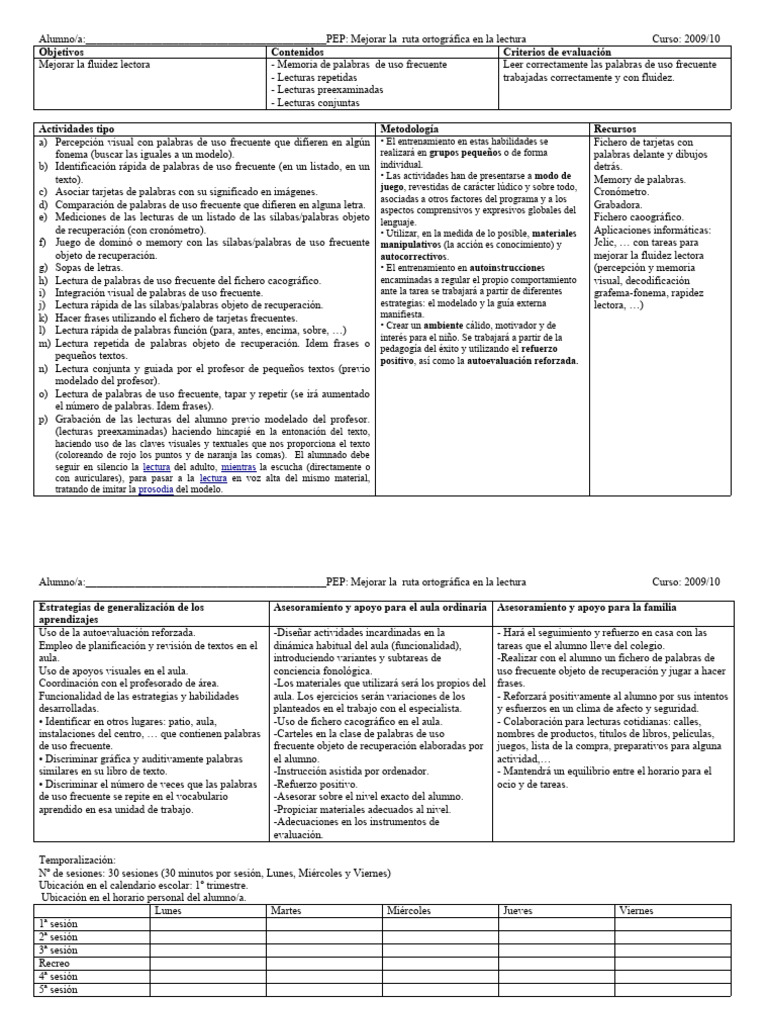 PEP Lectura Ortograf 210110 | PDF | Cognición | Aprendizaje