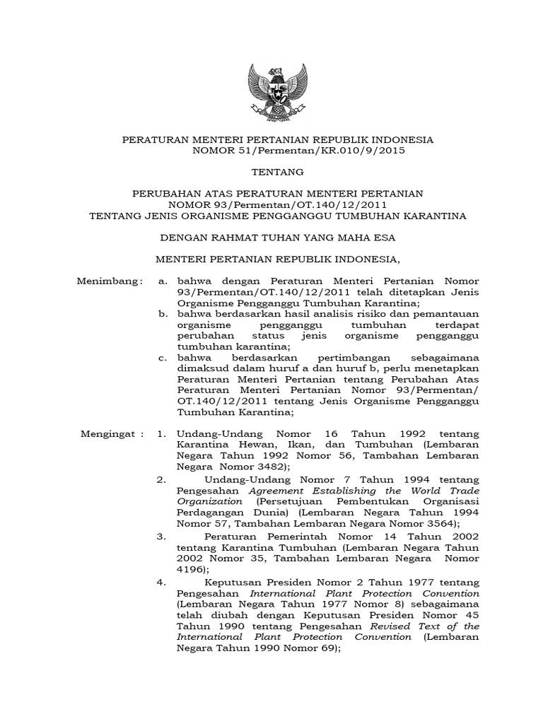 Permentan Nomor 51 Tahun 2015 | PDF