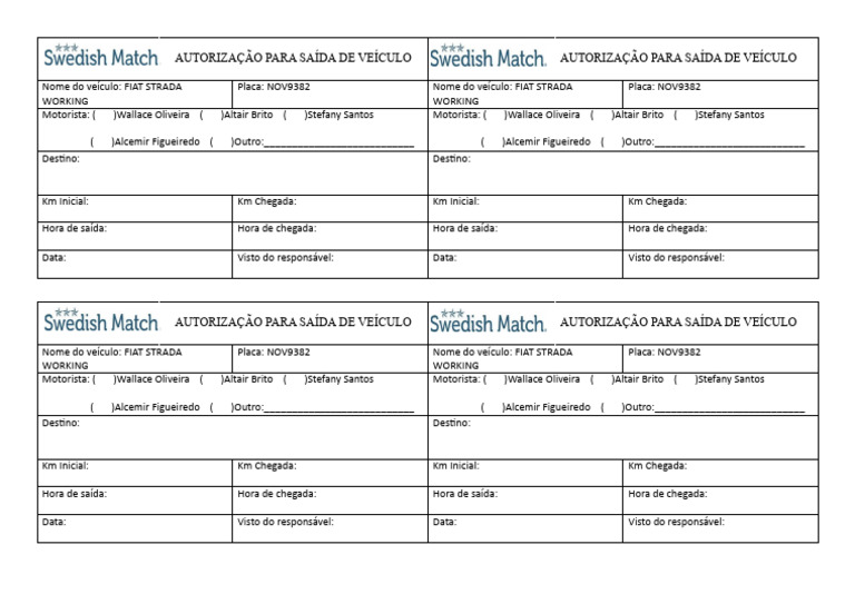 Autorização Para Saída De Veículo Pdf