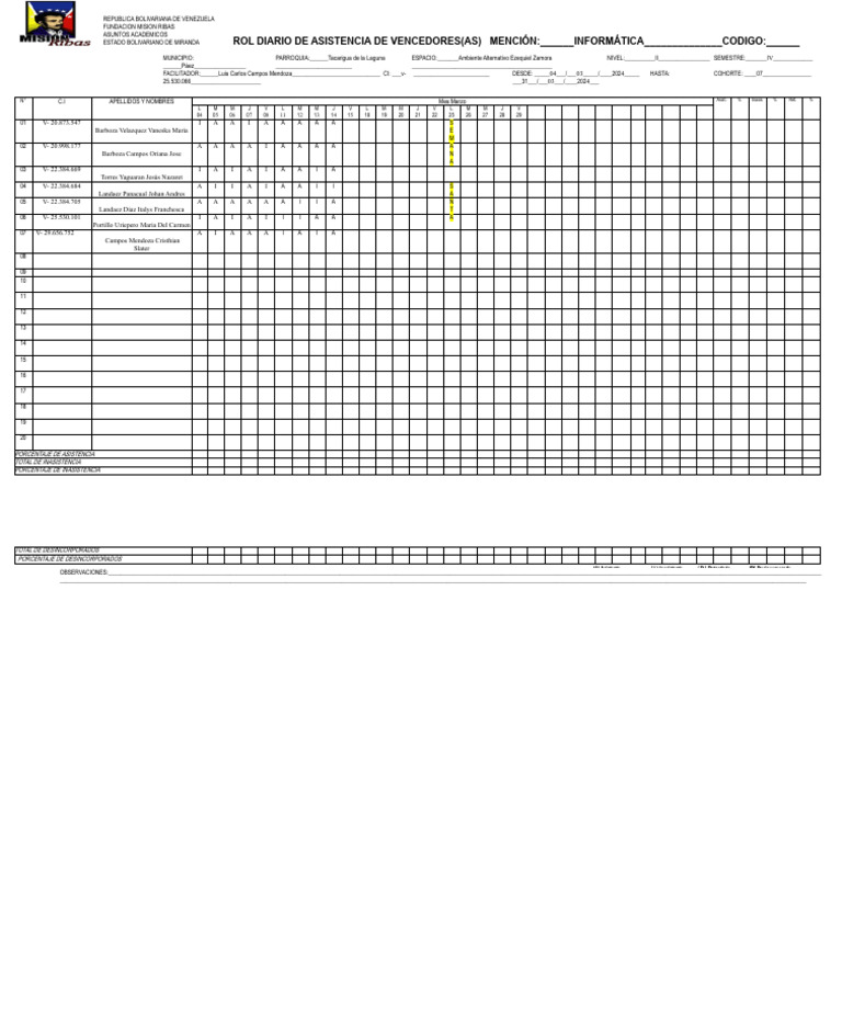 Control Asist. Mensual Marzo2024 Luis | PDF