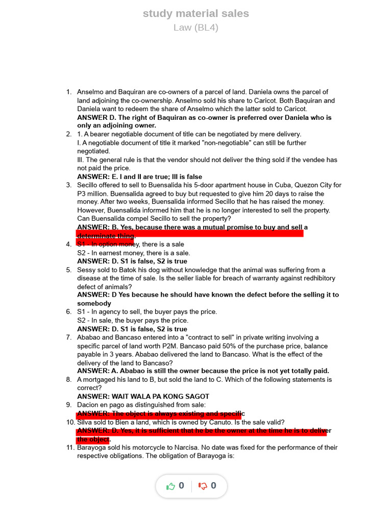 Law Exam Review: Key Concepts | PDF | Sales | Prices