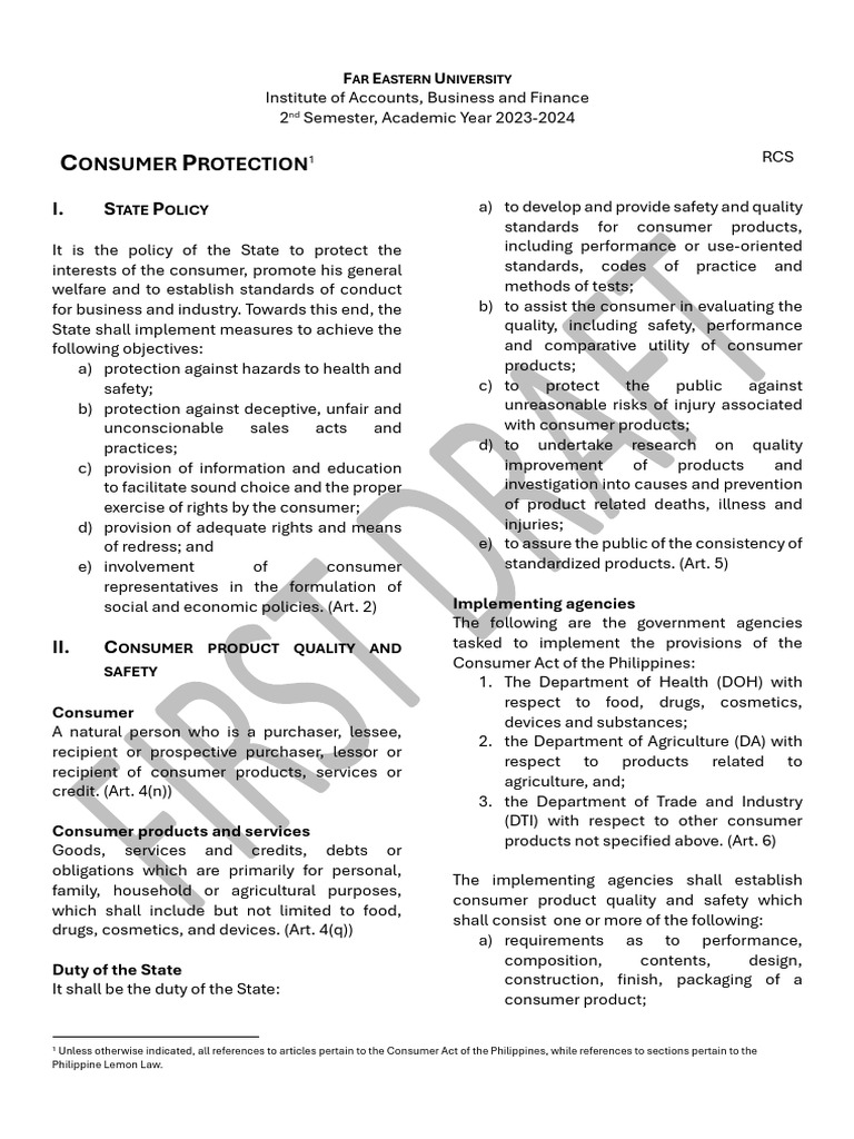 Lecture Notes 1-Consumer Protection | PDF | Safety | Packaging And Labeling