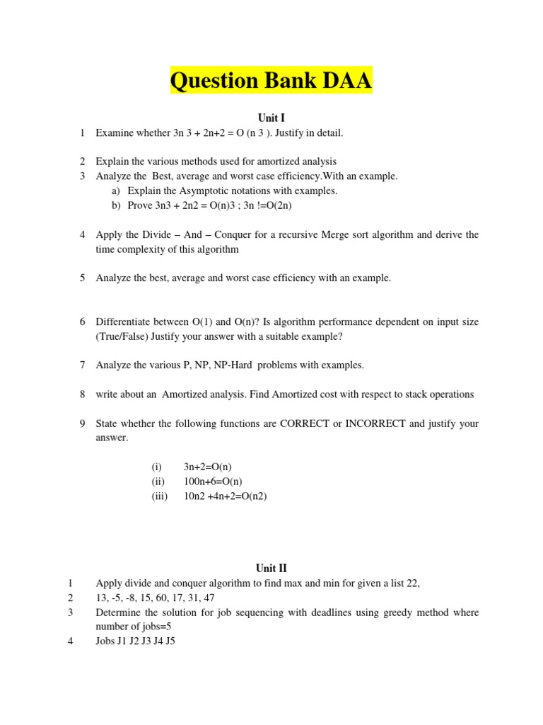 Question Bank DAA-MTE | PDF | Dynamic Programming | Theory Of Computation Question Bank DAA-MTE | PDF | Dynamic Programming | Theory Of Computation