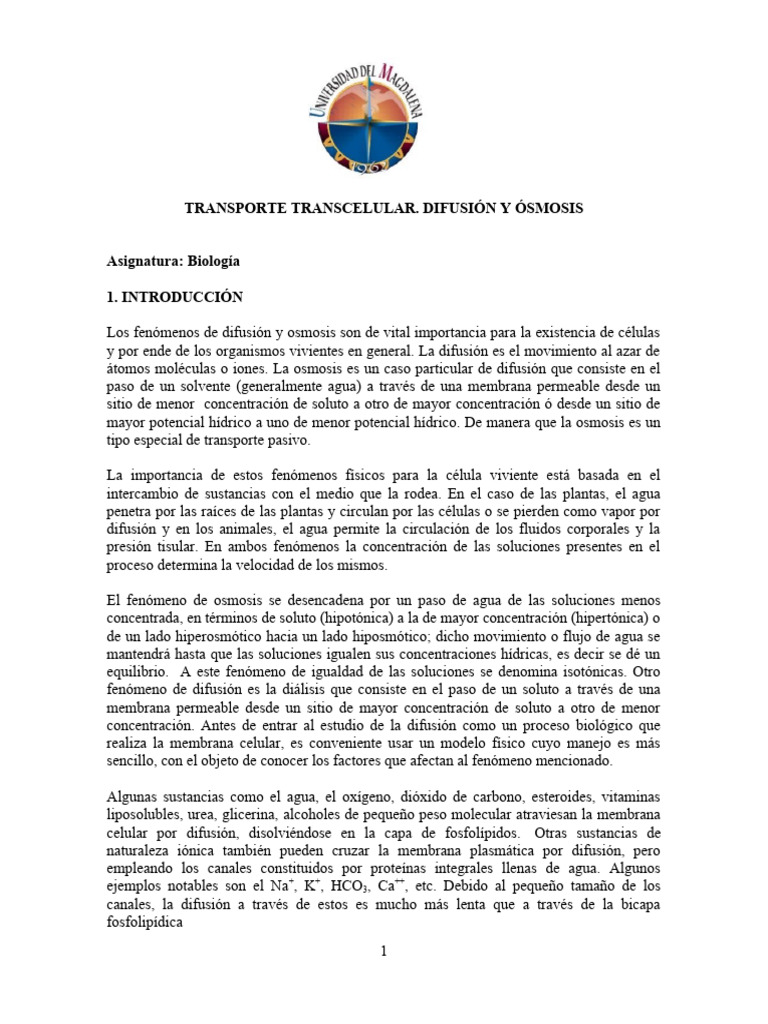 Guía Laboratorio 5 Difusión y Osmosis | PDF | Ósmosis | Biología