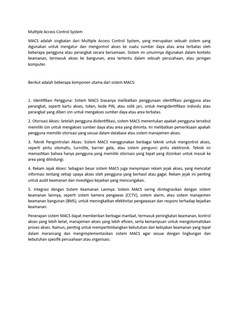 Multiple Access Control System | PDF