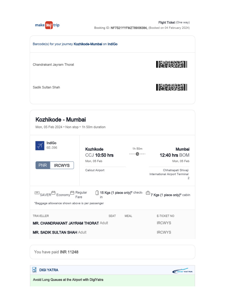 MMT Ticket | PDF | Airport | Identity Document