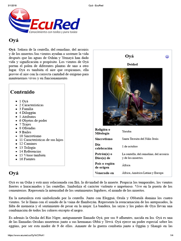 Oyá - EcuRed | PDF | Santeria | Deidades