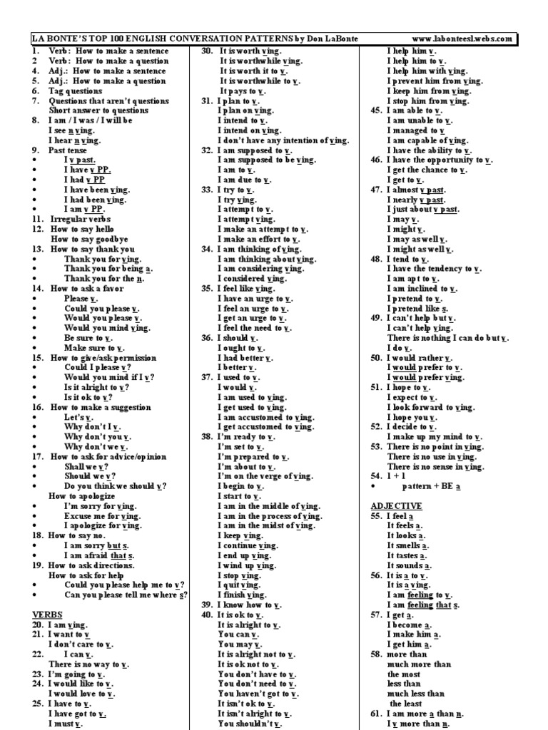 Conversation Patterns - Revision 11-11 | PDF | Noun | Plural