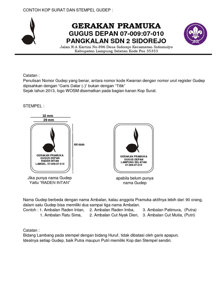 Contoh Kop Surat Dan Stempel Pramuka | PDF