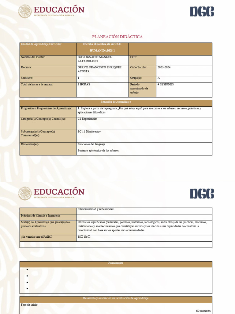 Formato de Planeación Didáctica Progresion 1 | PDF | Humanidades | Aprendizaje