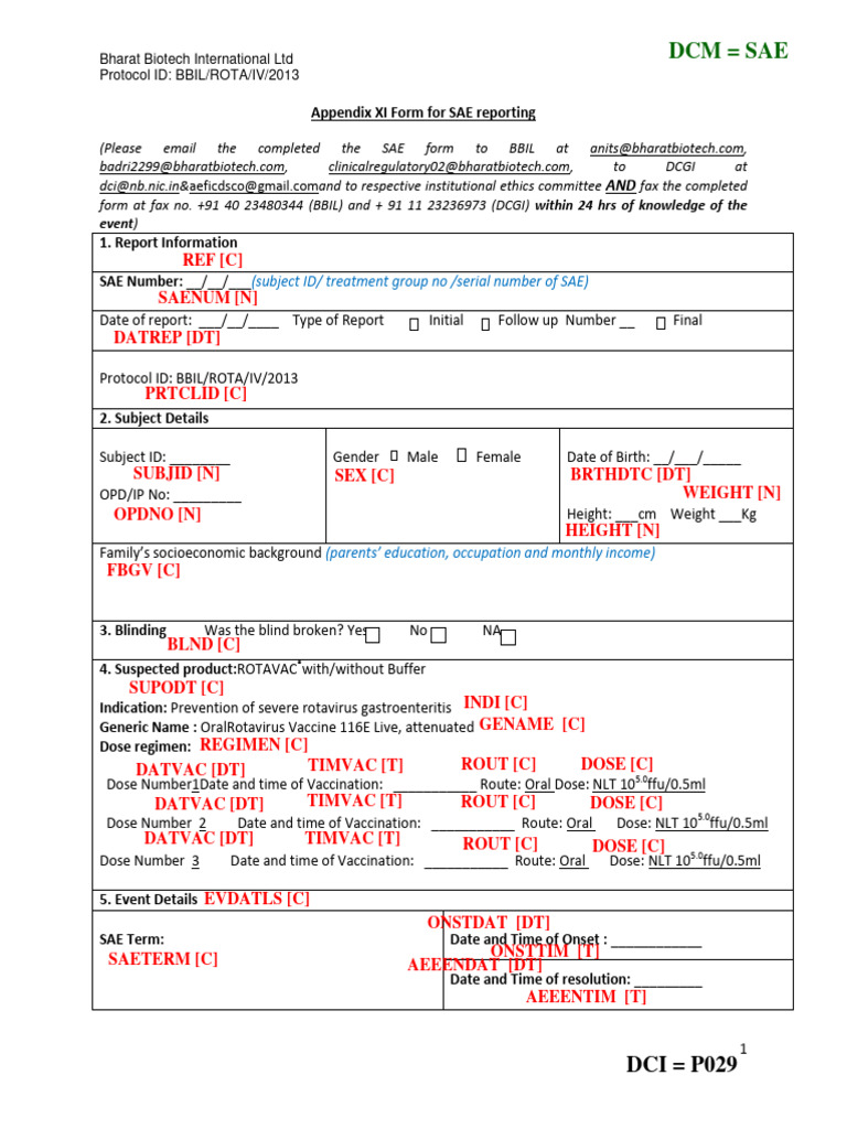 Annotated - CRF - ROTAVAC (SAE-Appendix-XI Format) | PDF | Medicine ...