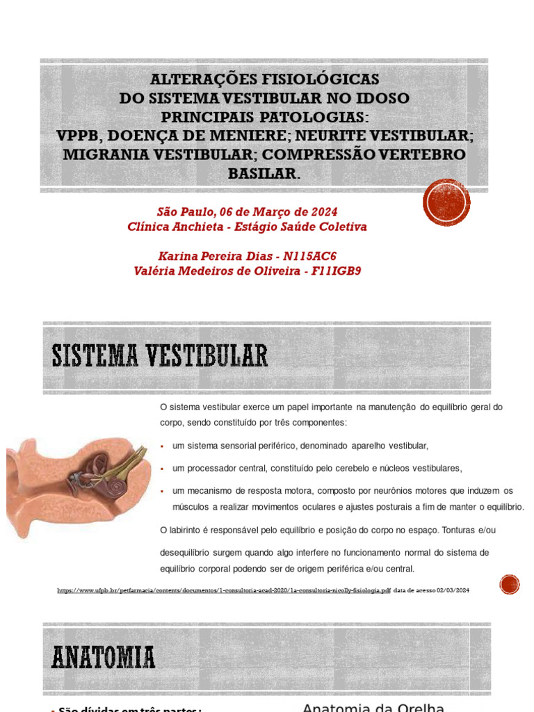 Fisiologia e Patologias do Sistema Vestibular | PDF | Orelha | Sistema ...