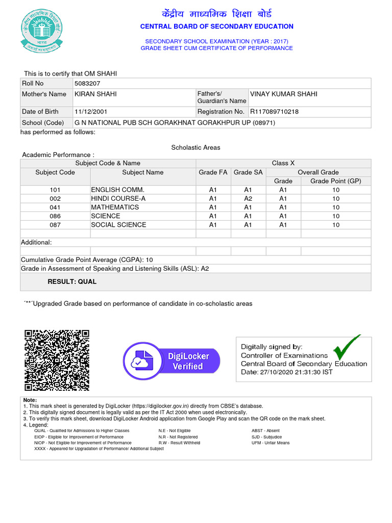10th Marksheet | Download Free PDF | Educational Stages