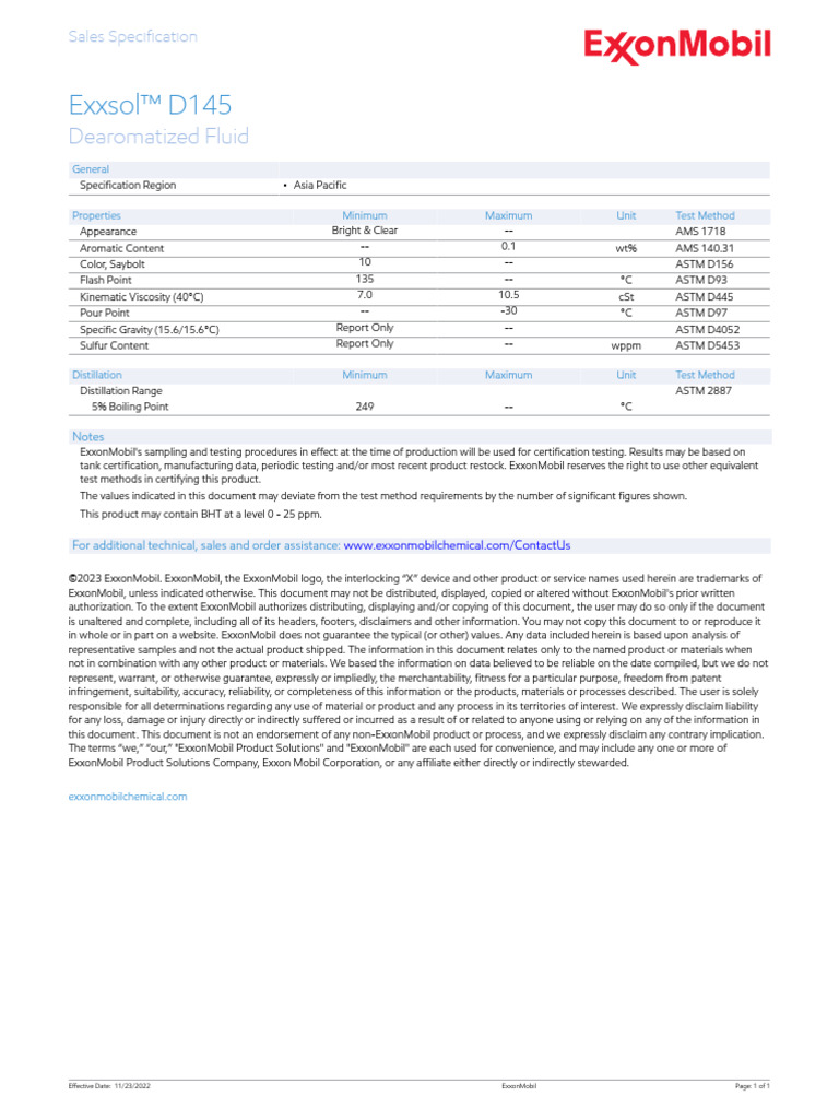 Exxsol D145 | PDF | Viscosity