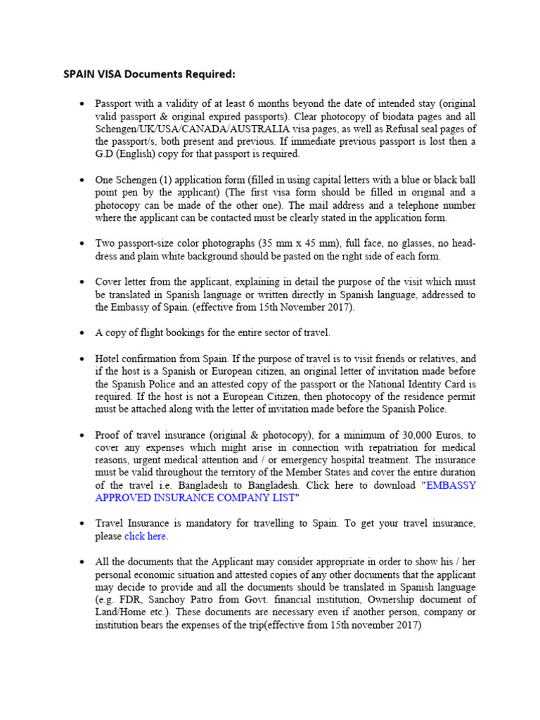 SPAIN CHECKLIST | PDF | Passport | Travel Visa