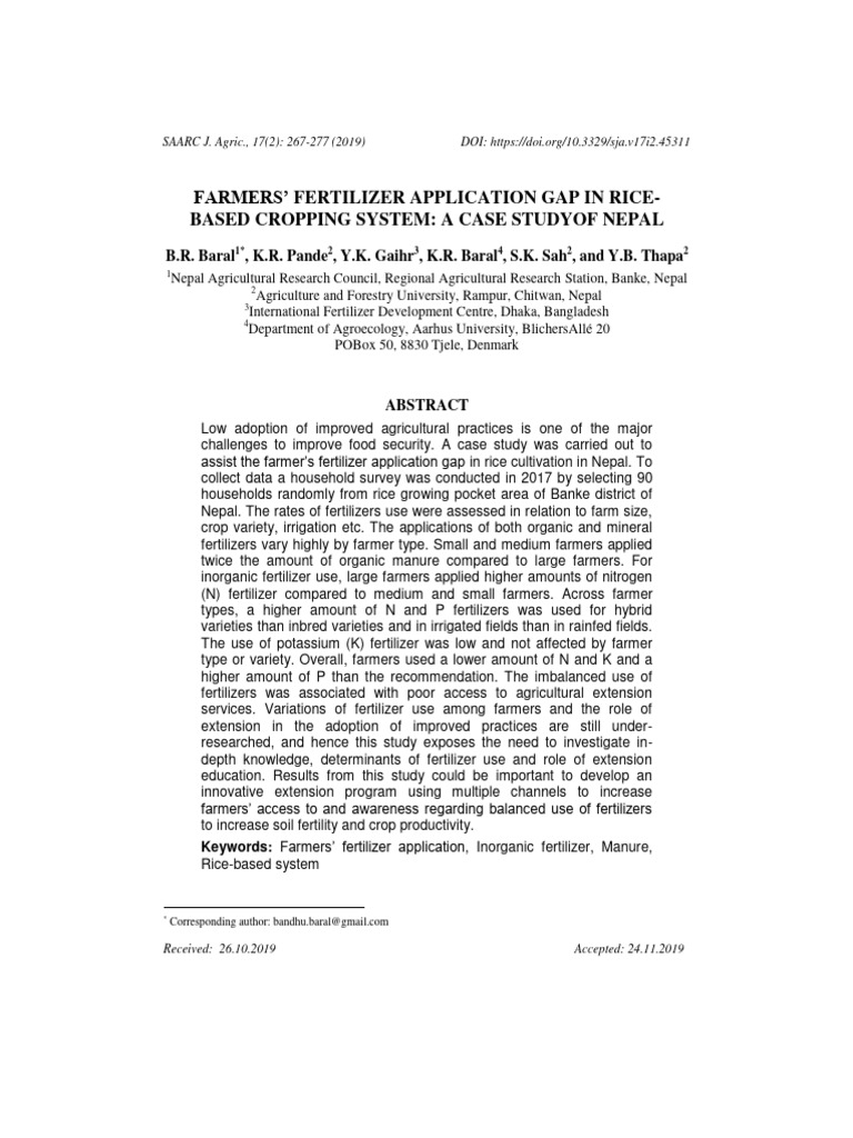 Fertilizer Use Gaps in Nepal Rice Farming | PDF | Fertilizer | Agriculture