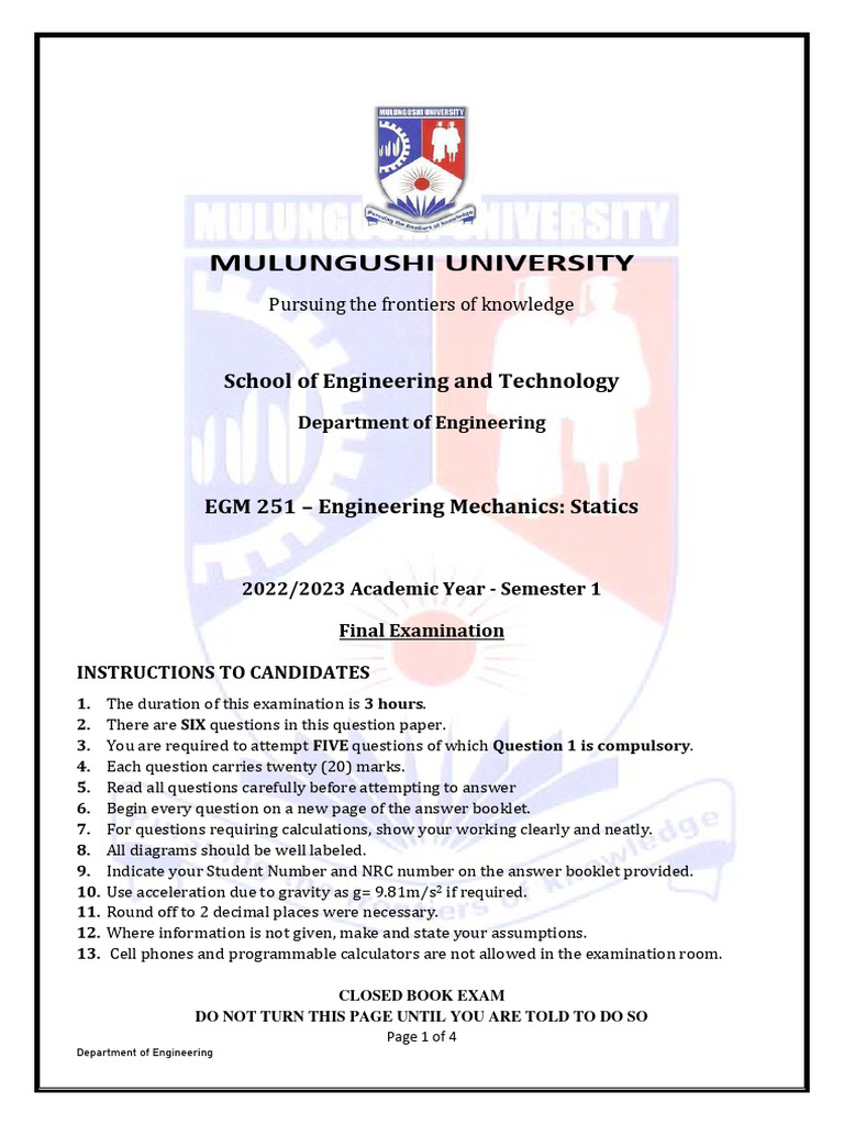 EGM251 - Past Paper | PDF | Beam (Structure) | Physical Quantities