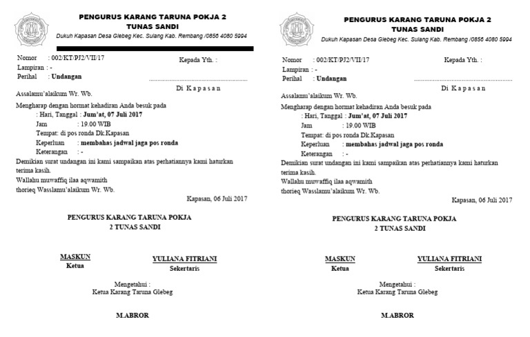 Undangan Rapat Karang Taruna Glebeg | PDF