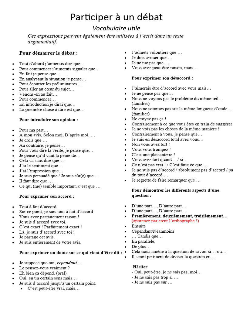 Débat Vocabulaire | PDF