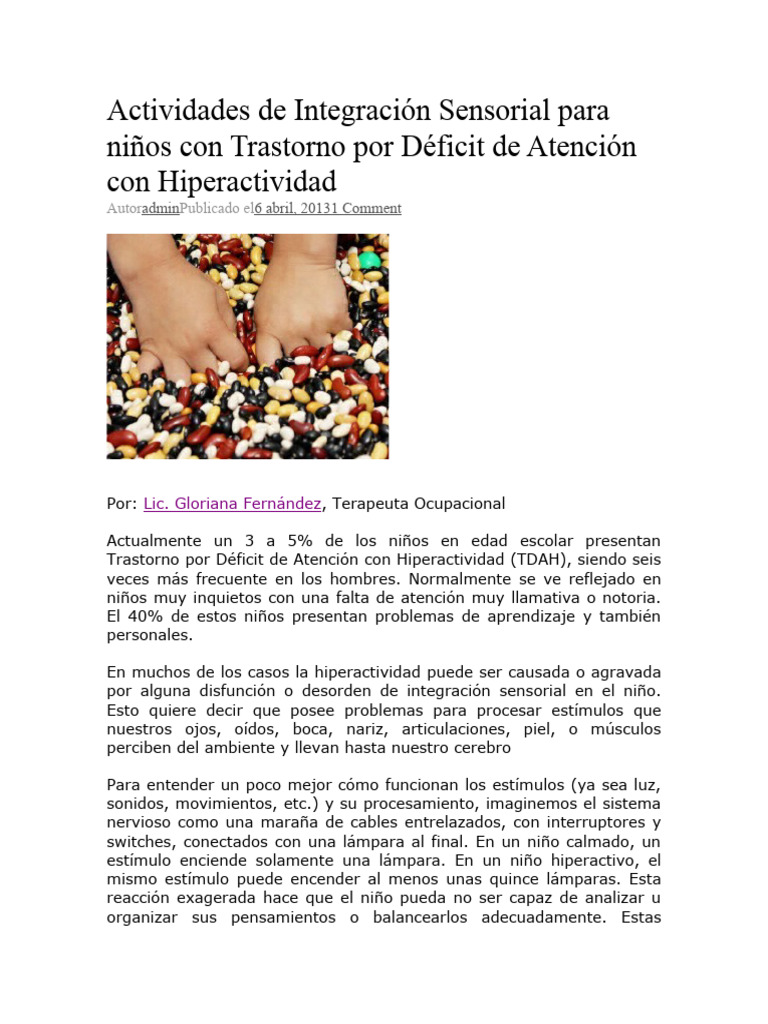 Actividades de Integración Sensorial para niños con Trastorno por Déficit de Atención con ...