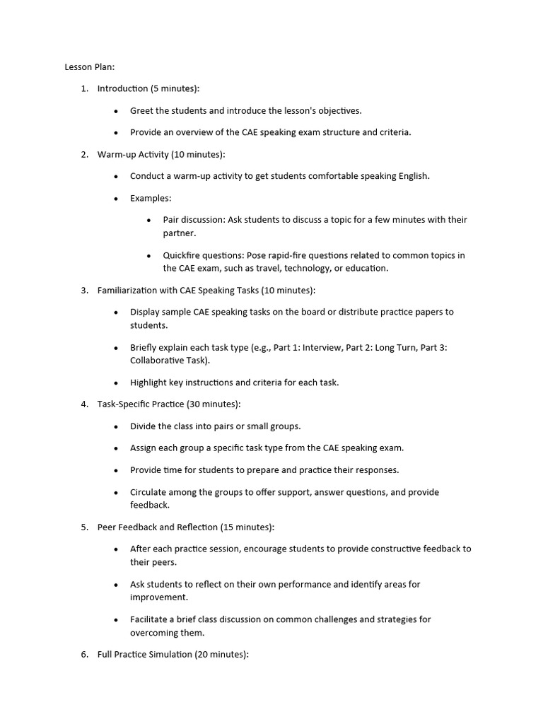 Cae Speaking Lesson Plan | PDF | Lesson Plan | Pedagogy