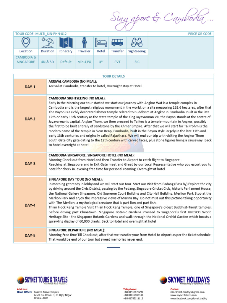 Singapore & Cambodia - 4n & 5d | PDF | Angkor