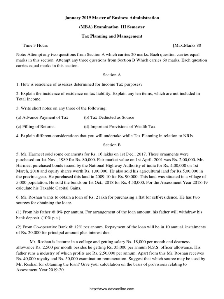 MBA Exam: Tax Planning & Management | PDF | Taxes | Expense