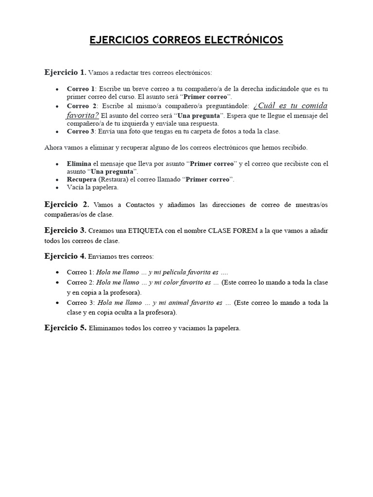 Ejercicios Prácticos de Correos Electrónicos | PDF